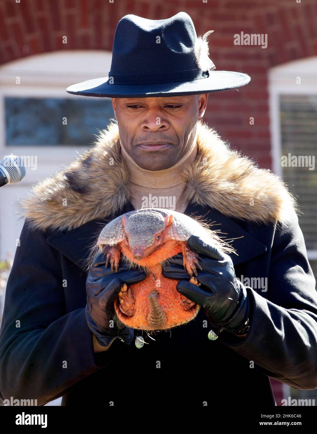 Apex, North Carolina, USA. 2nd Feb, 2022. Mayor Jacques Gilbert holds ...