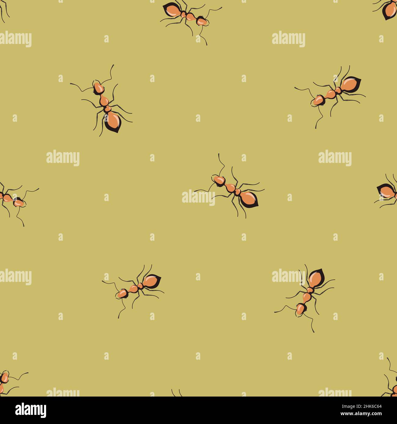 Seamless pattern colony ants on pastel green background. Vector insects ...