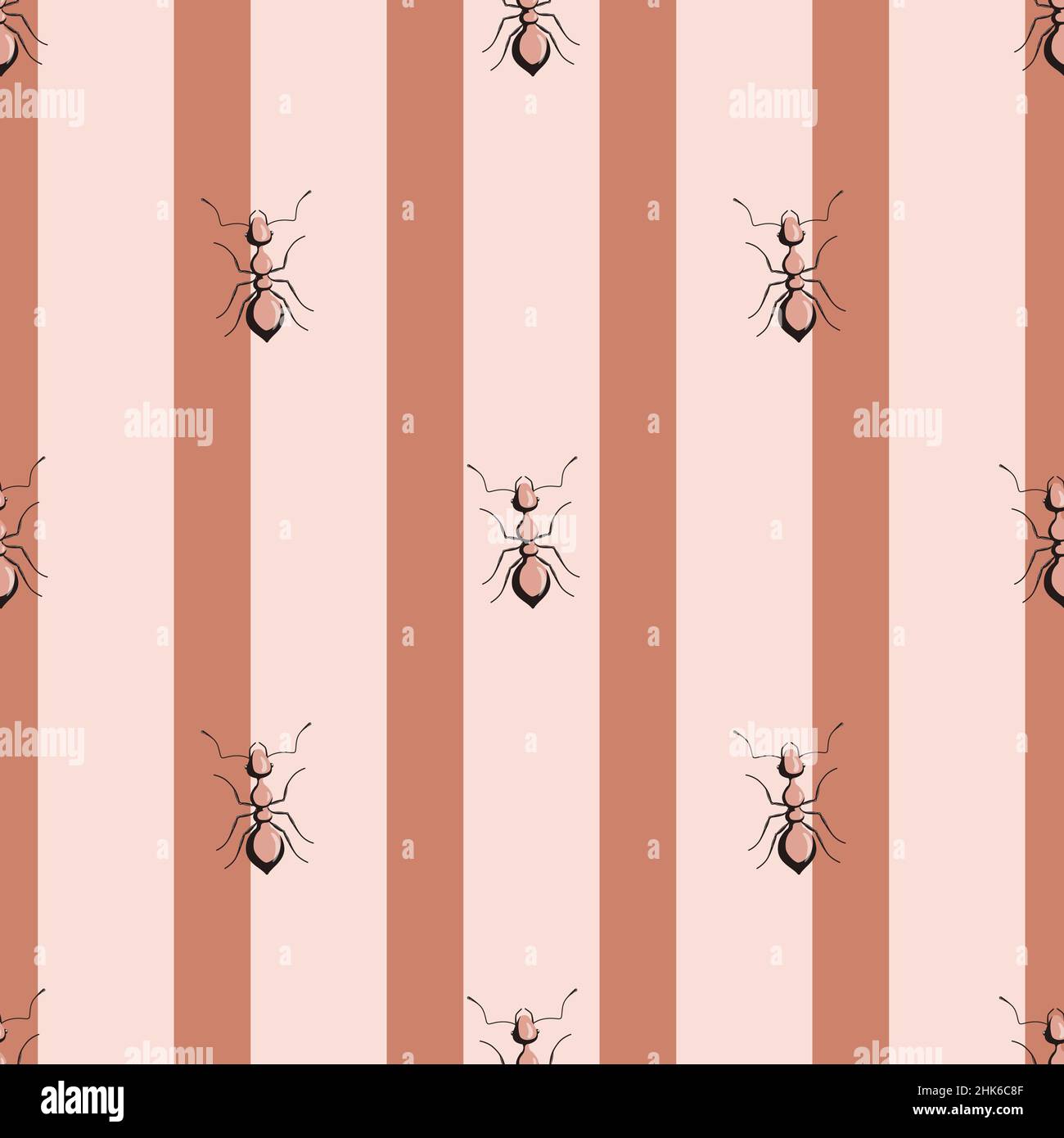Seamless pattern colony ants on striped pink background. Vector insects ...