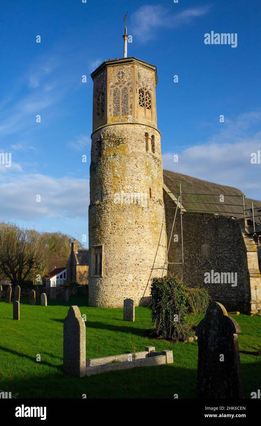 St Mary the Virgin Church, with octagonal tower and thatched roof at ...