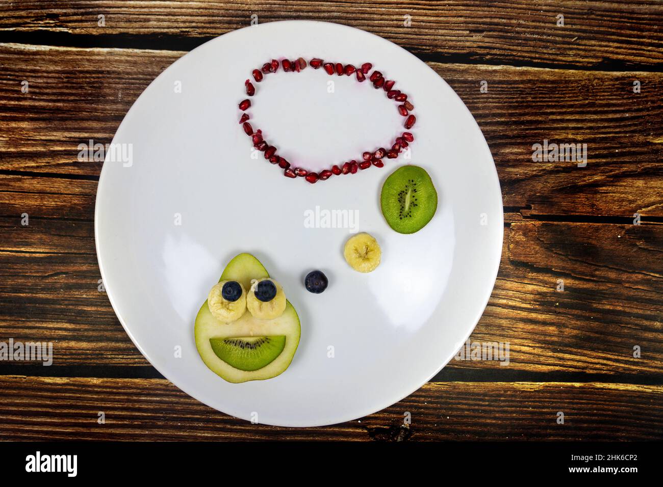 funny pear face on a plate thinking Stock Photo - Alamy