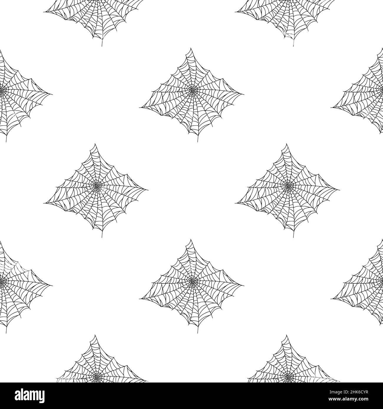Seamless pattern spider web isolated on wjite background. Outline spooky cobwebs template for ...