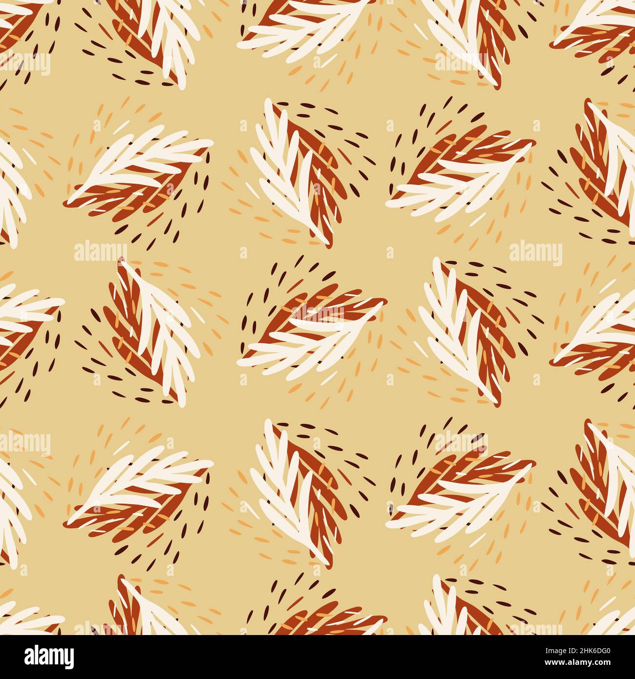 Seamless pattern leaf palm on beige background. Vector foliage template in doodle style. Modern ...