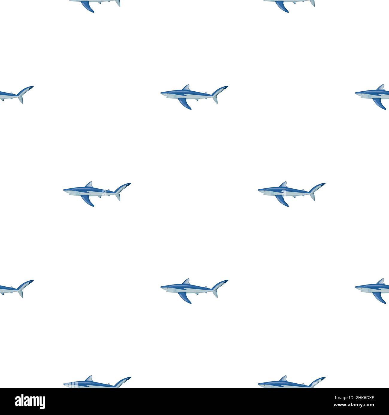 Seamless pattern Blue shark isolated on white background. Blue color ...