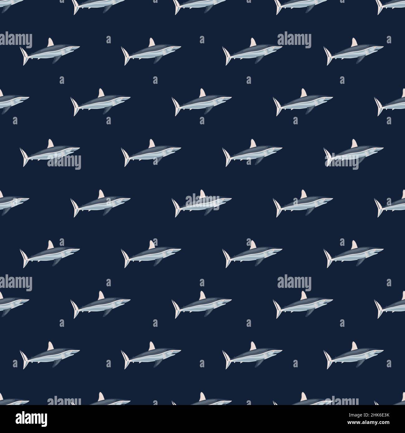 Seamless pattern shark Mako on dark blue background. Animal templates ...