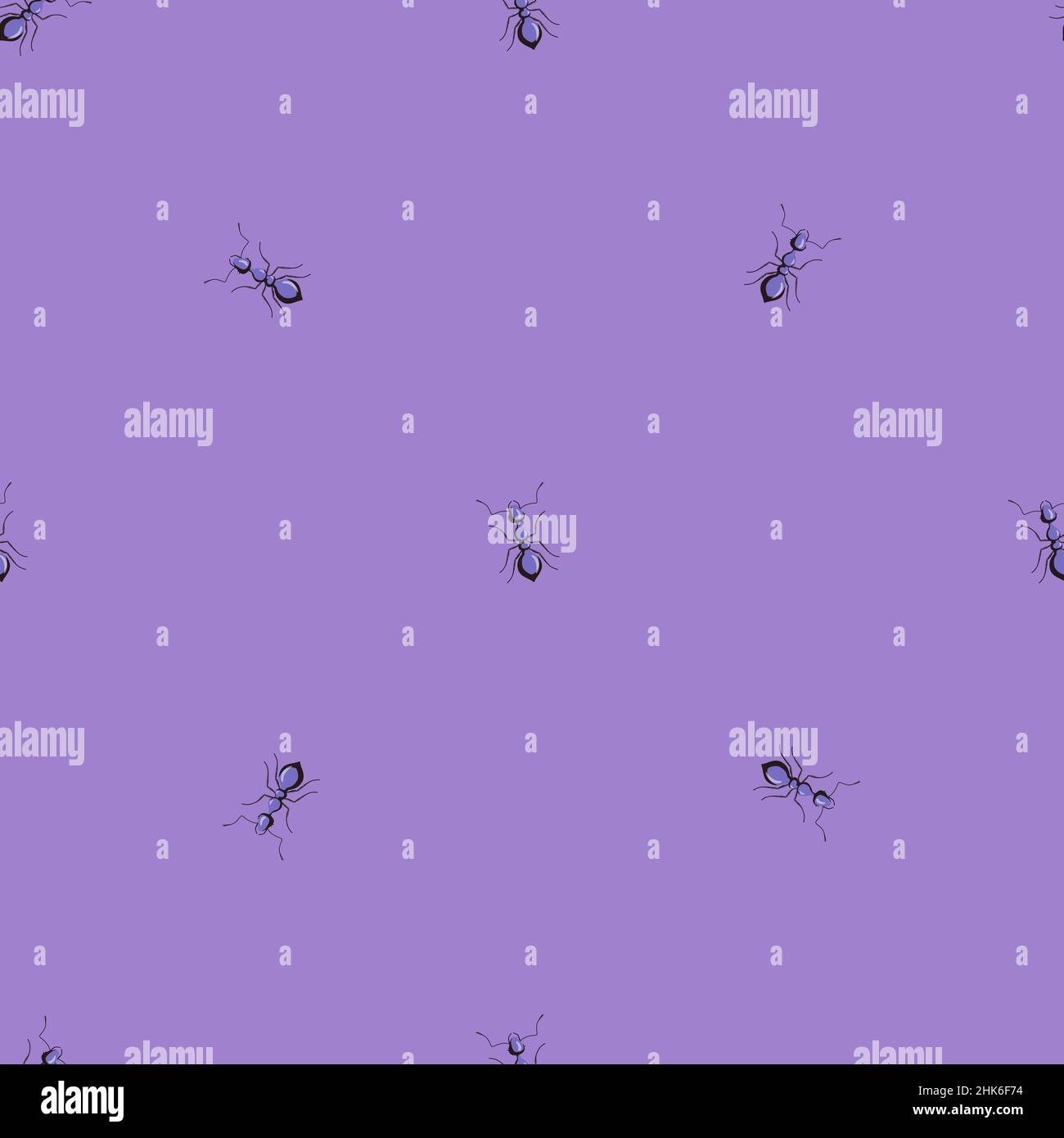 Seamless pattern colony ants on purple background. Vector insects ...