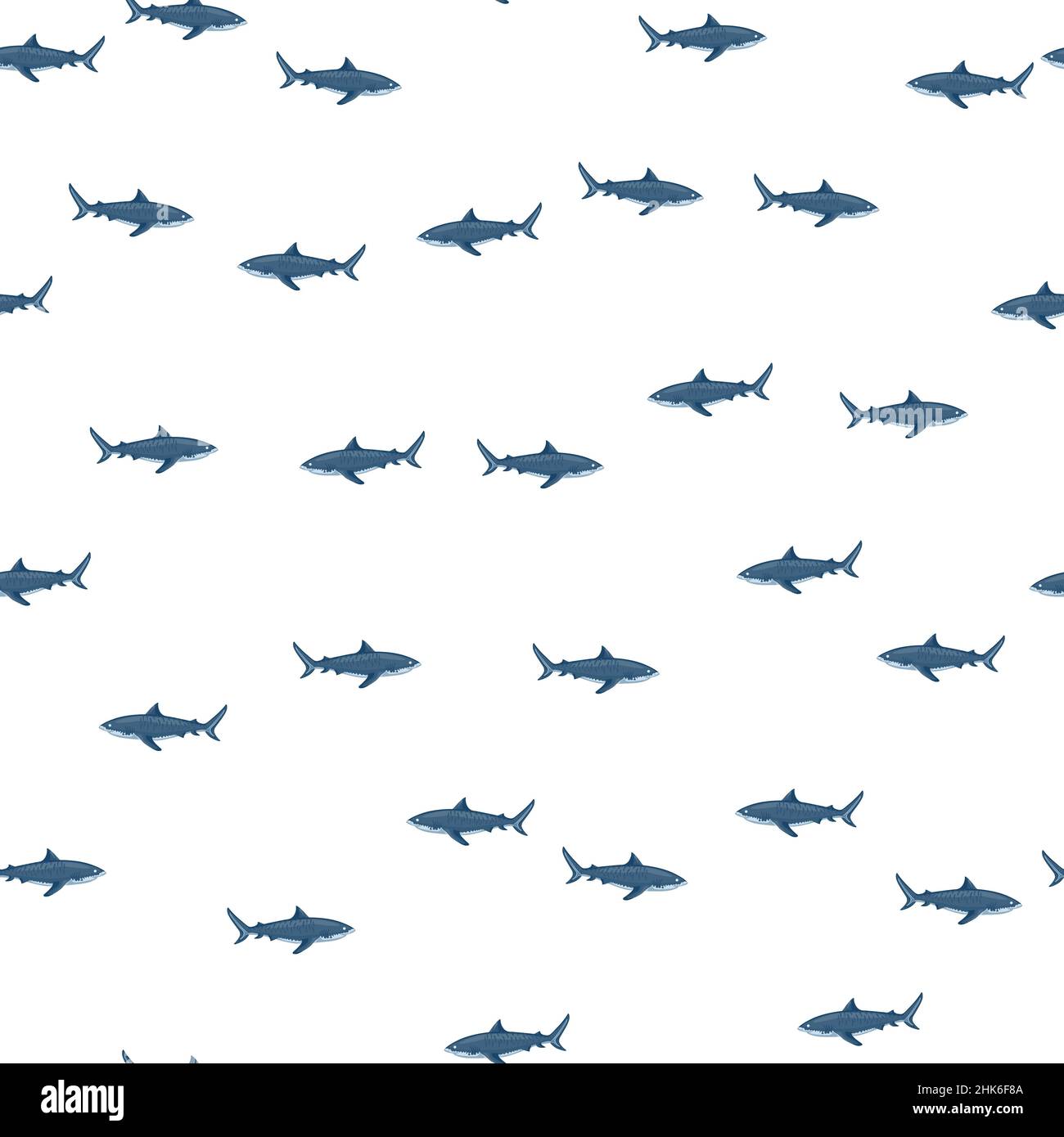 Seamless pattern Tiger shark isolated on white background. Blue texture ...