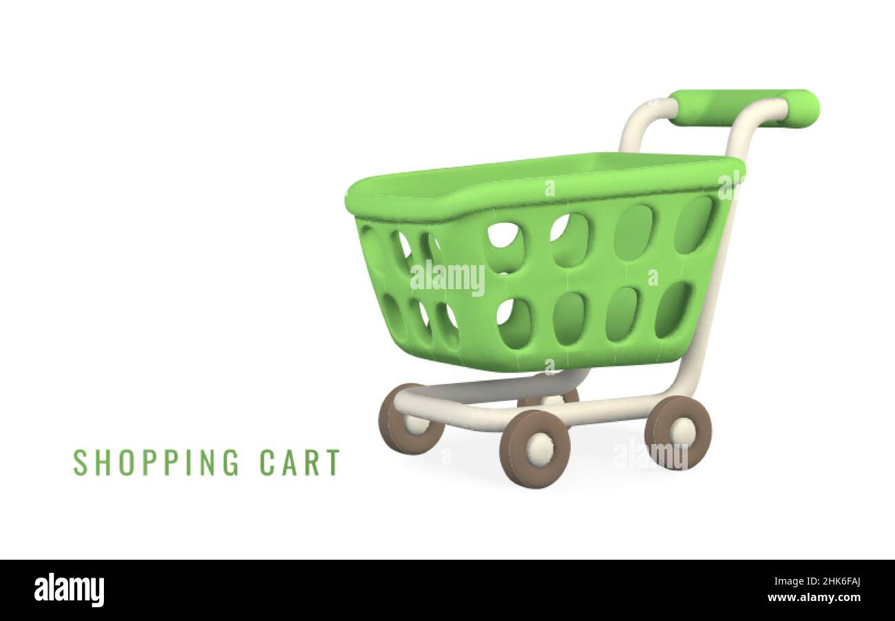 3d empty green shopping cart on a white background. Shopping concept ...