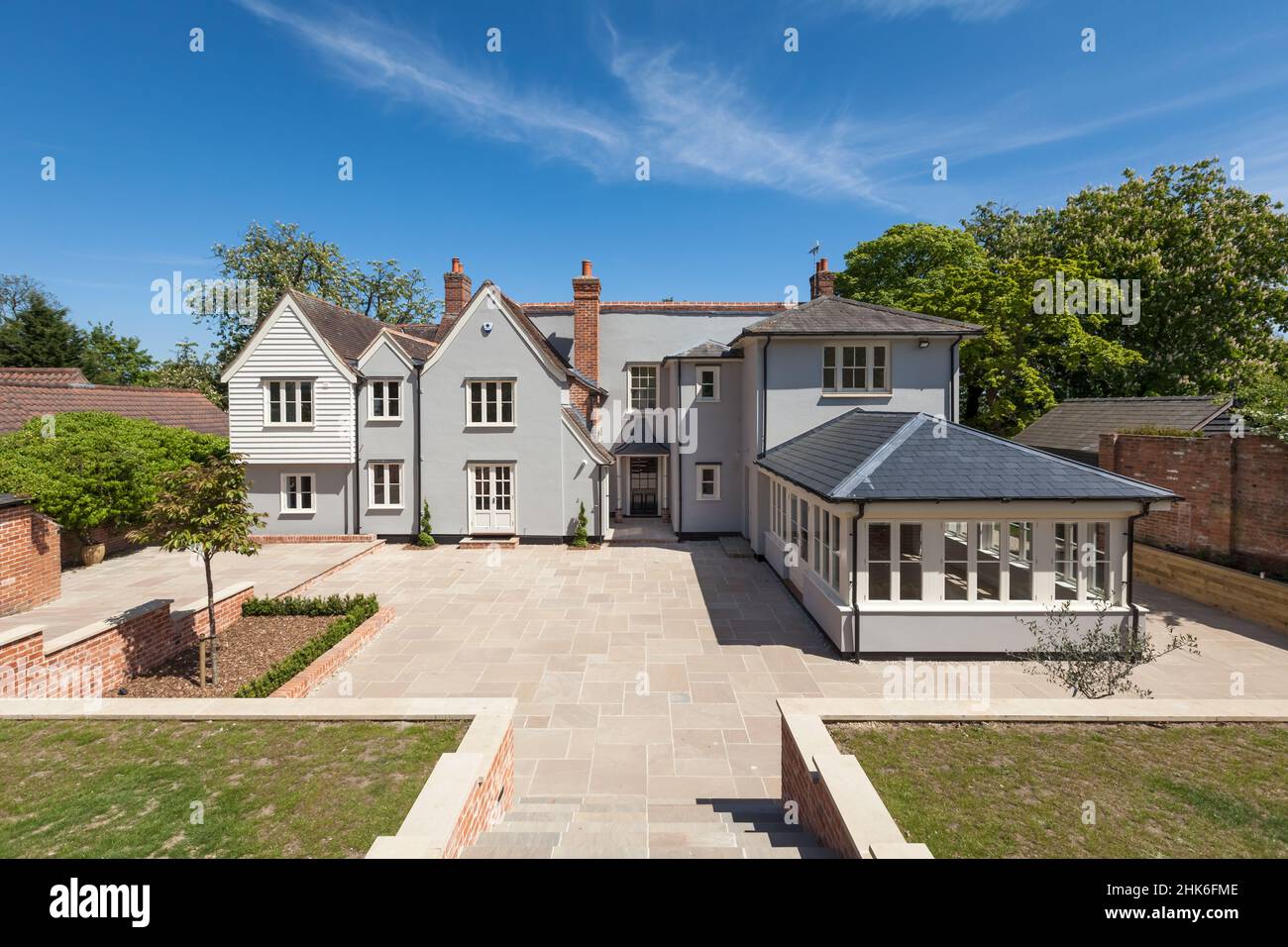 Appletree Lodge Sible Hedingham, Essex - May 10 2017: Rear facade of ...