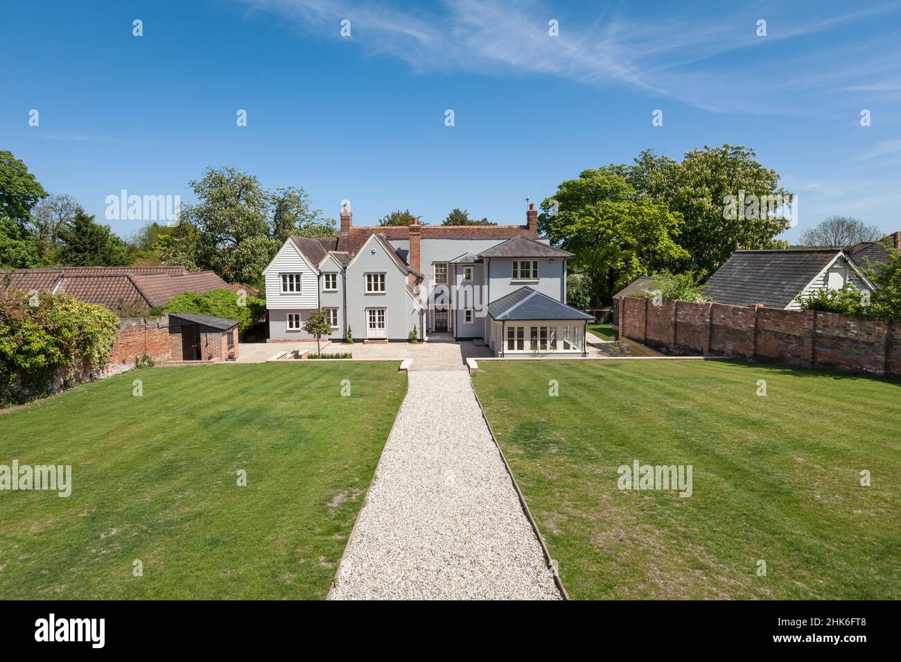 Appletree Lodge Sible Hedingham, Essex - May 10 2017: Rear facade of ...