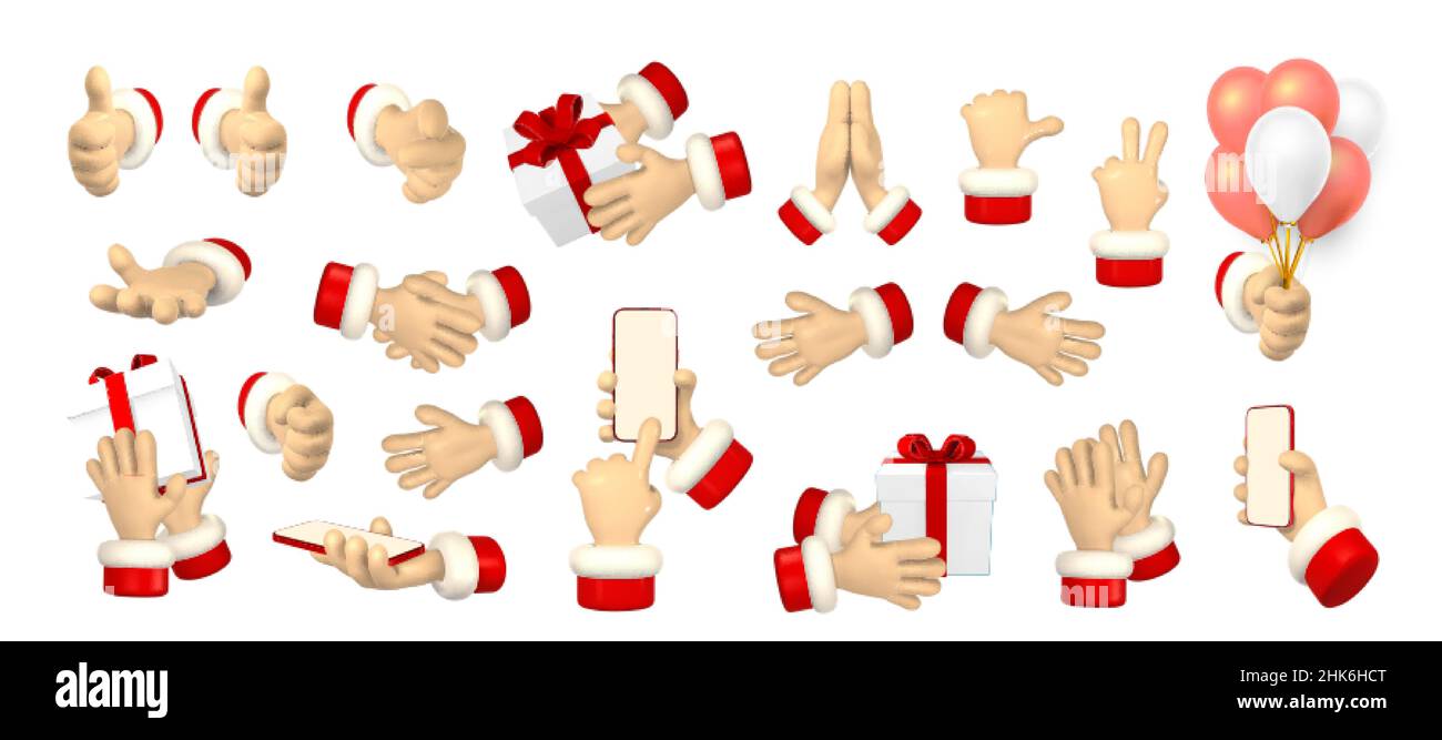 Cartoon character hand shows finger gestures. 3d render santa hands ...