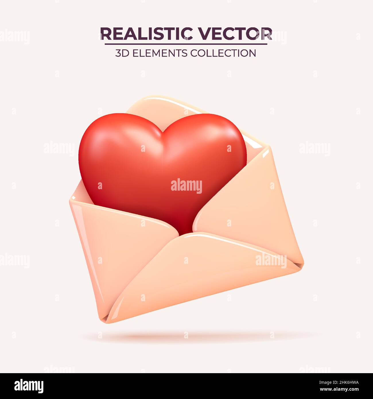 3d vector of card envelope contains the heart, Mail letter with red ...
