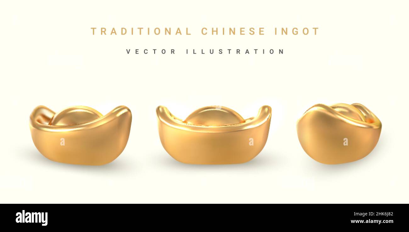 3d Traditional Chinese gold ingot. Asian traditional element. Vector ...