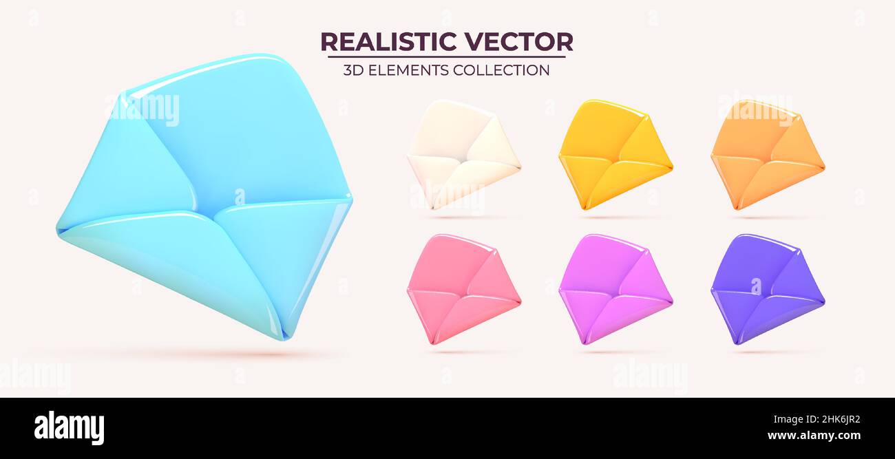 Set of colorfull envelopes. Realistic envelope vector mockup. Realistic ...