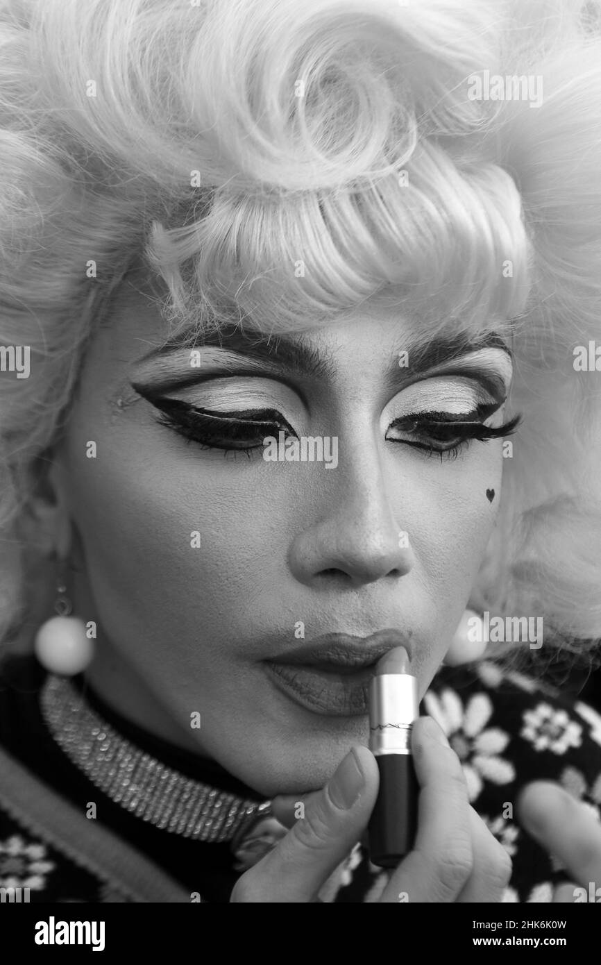 February 2, 2022 - Models in the backstage, guest, drag queen and ...