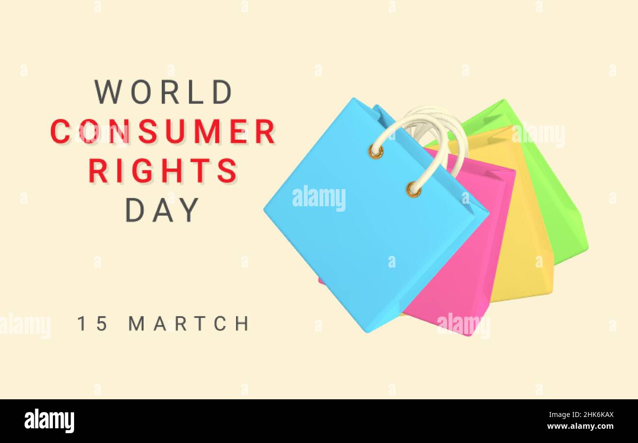 World Consumer Rights Day poster with 3d empty shopping bags. Vector ...