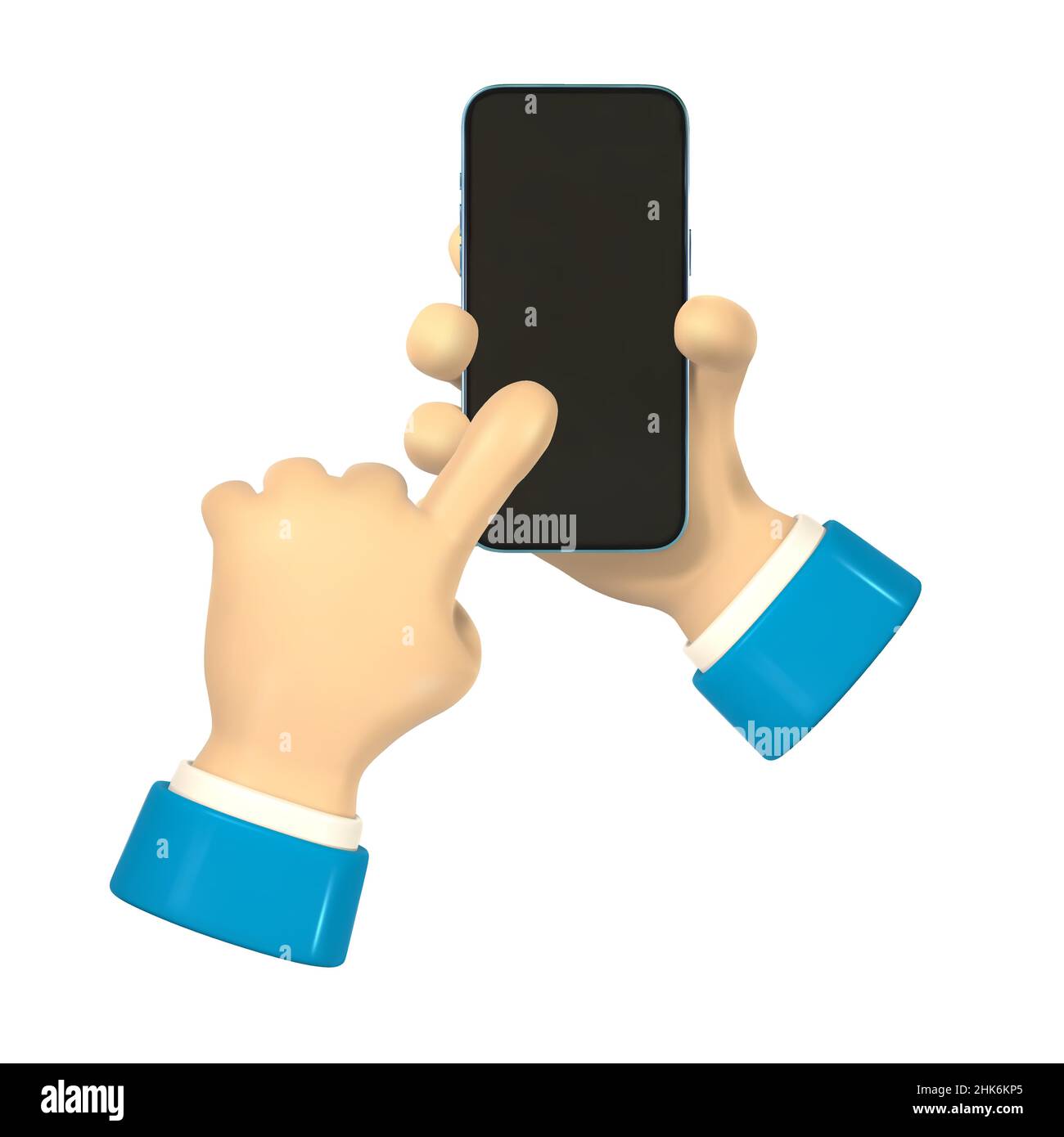 Cartoon character hands with smart phone, scrolling or searching for ...