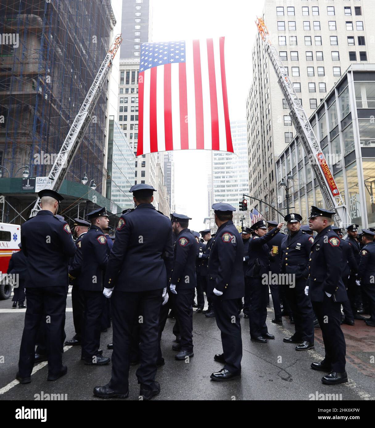 New York, United States. 02nd Feb, 2022. A giant American Flags hangs ...