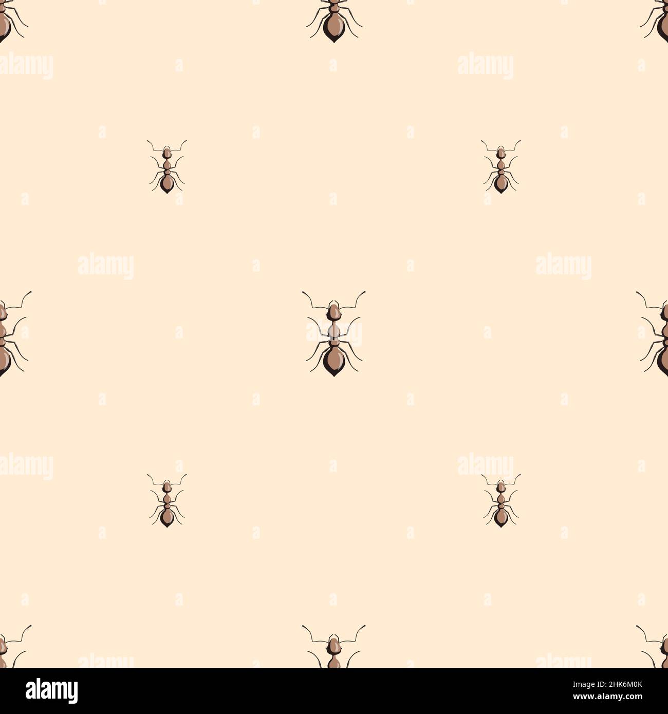 Seamless pattern colony ants on light beige background. Vector insects template in flat style ...