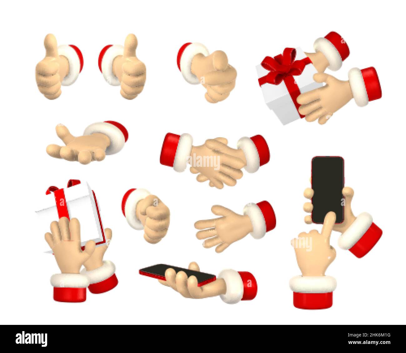 Cartoon character hand shows finger gestures. 3d render santa hands ...
