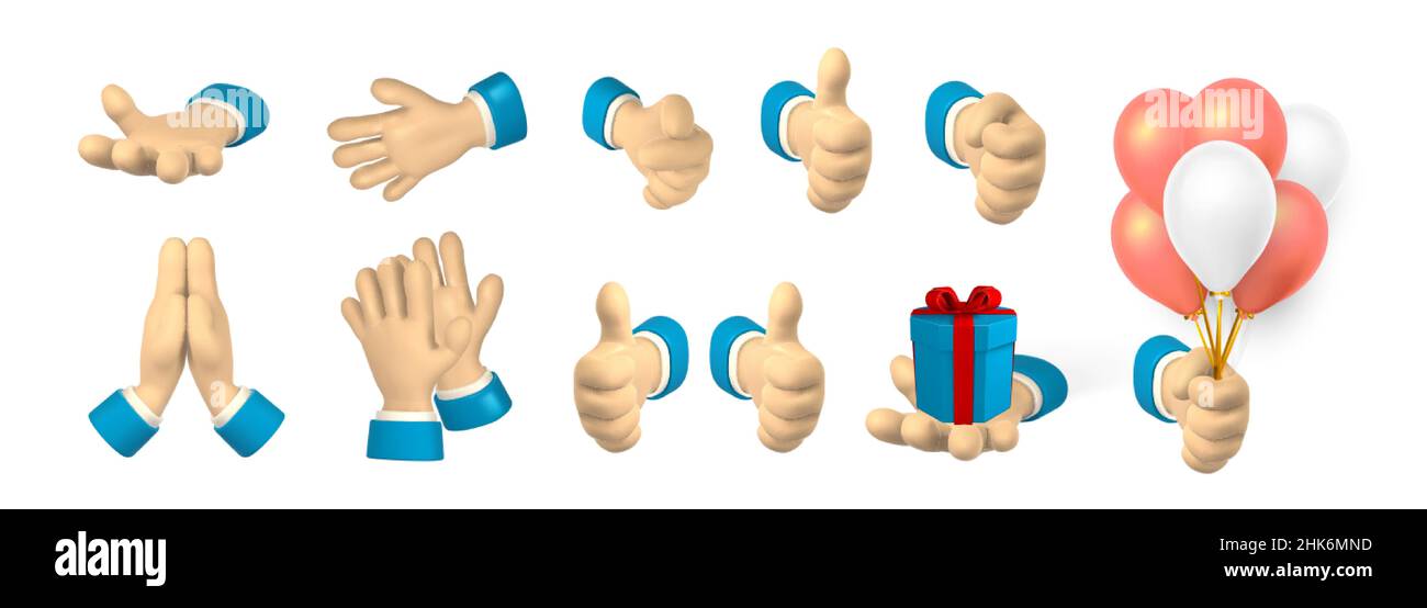 Cartoon character hand shows finger gestures. 3d render hand ...