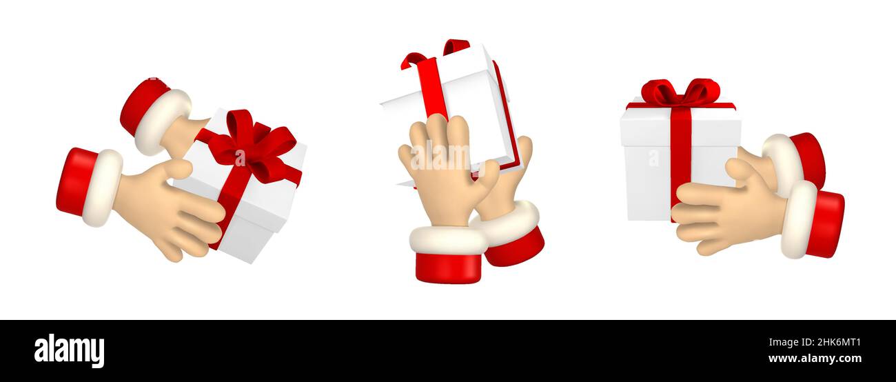 Cartoon character hand with gift boxex. 3d render santa hands. Vector ...