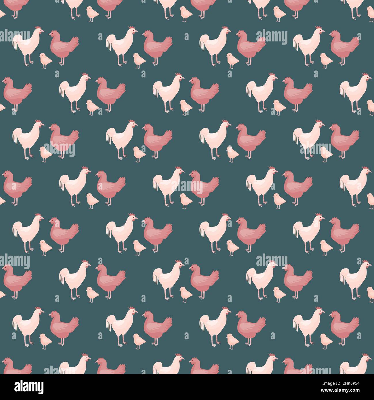 Seamless pattern of chicken family. Domestic animals on colorful ...