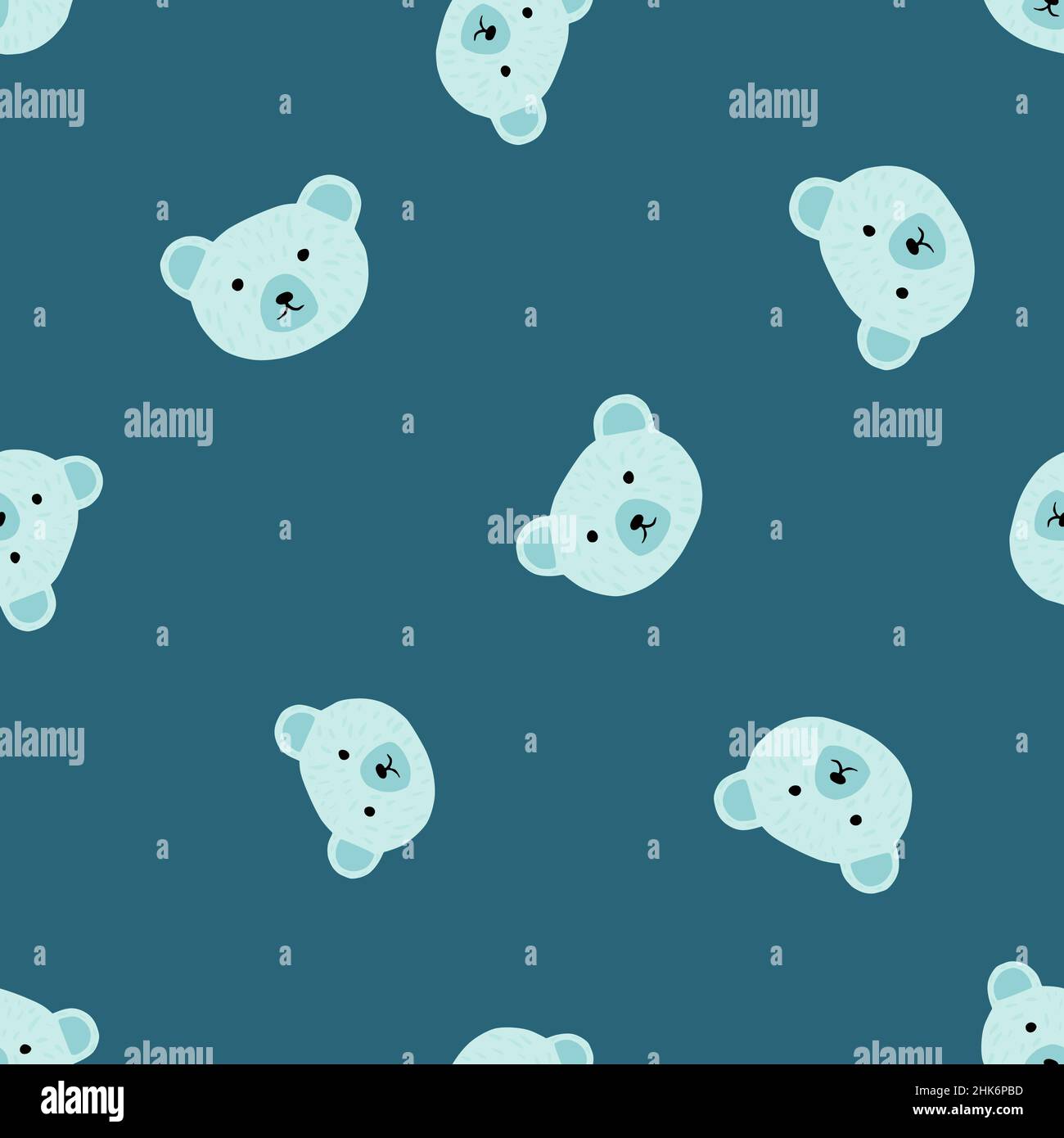Bear pattern seamless in freehand style. Head animals on colorful ...