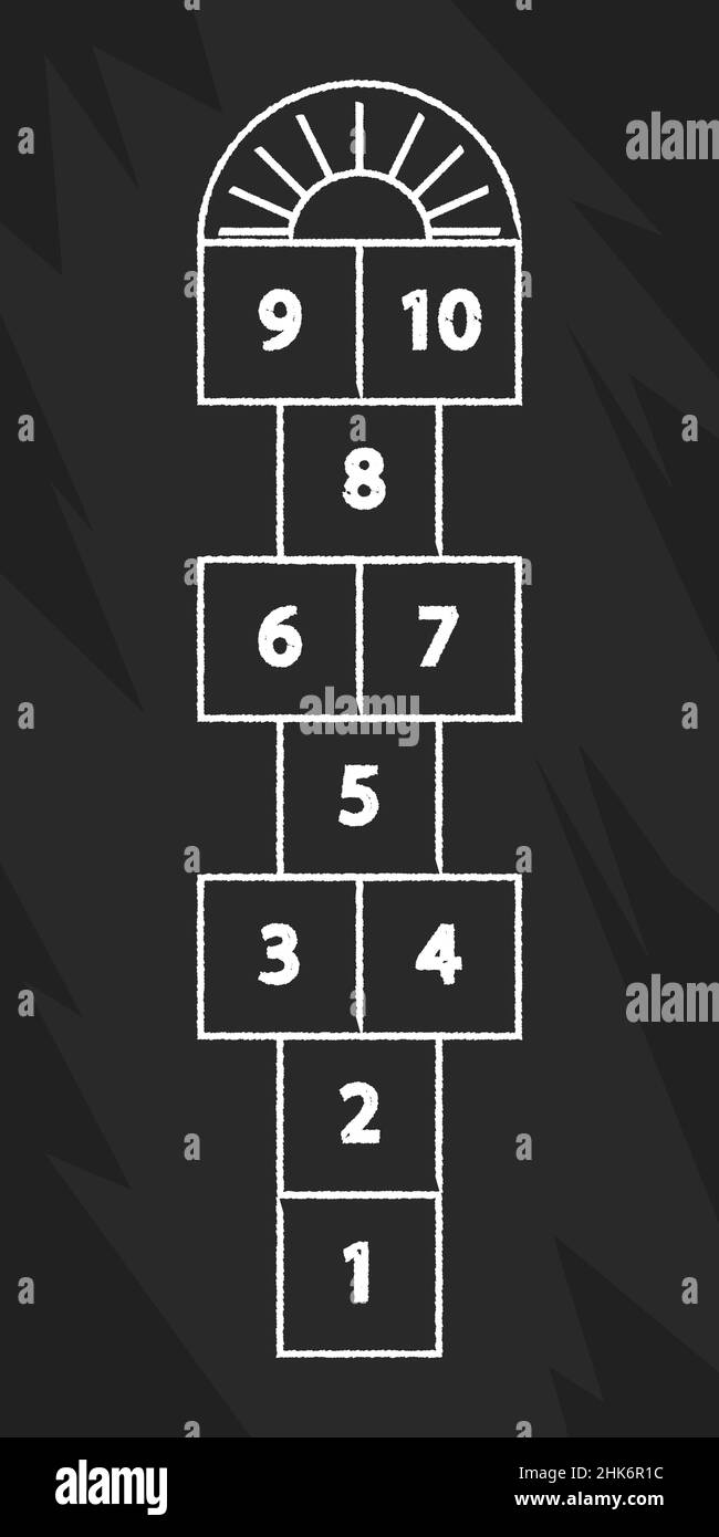 Hopscotch kid activity game isolated on black background. Design ...