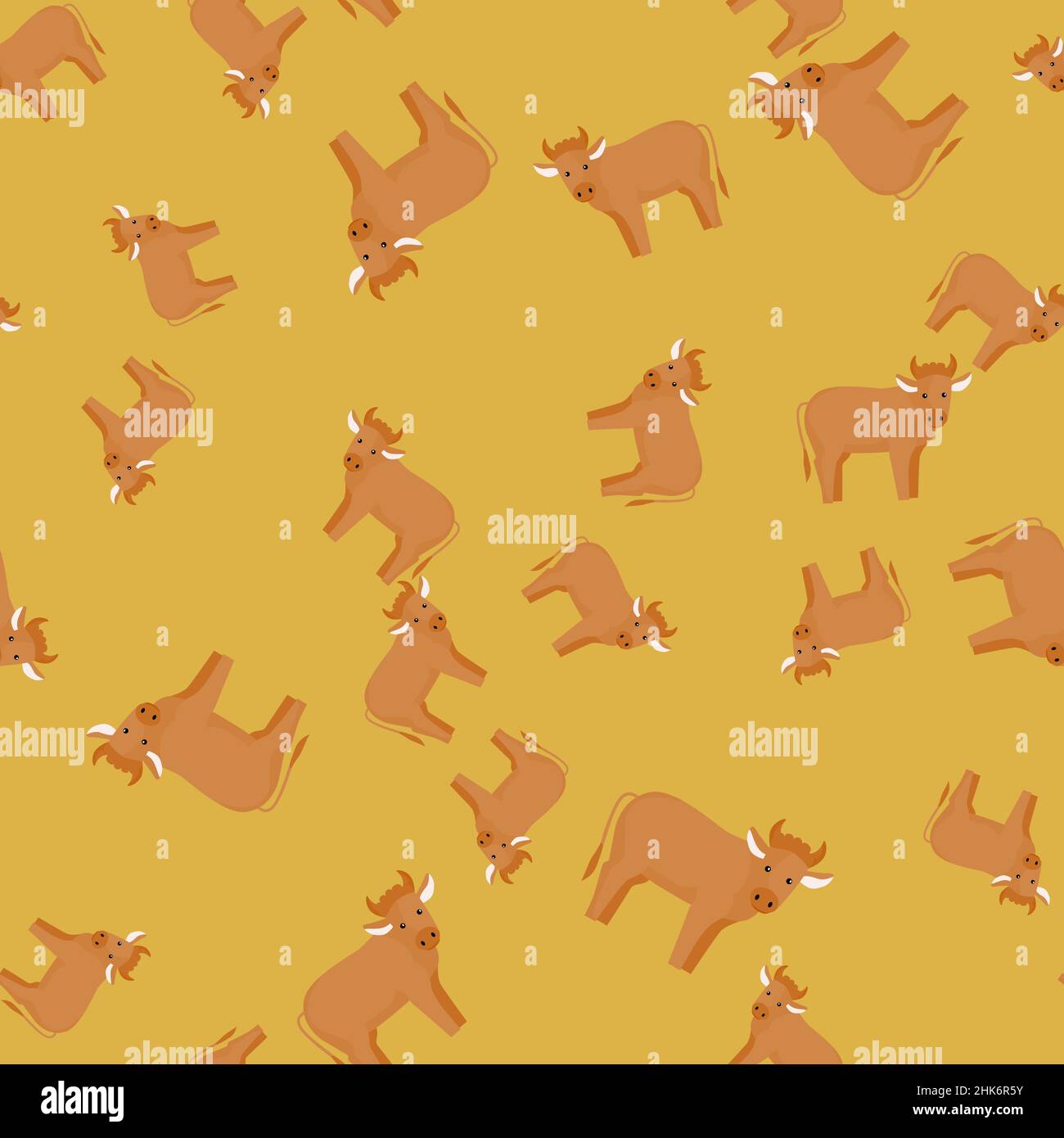 Seamless pattern of bull. Domestic animals on colorful background ...