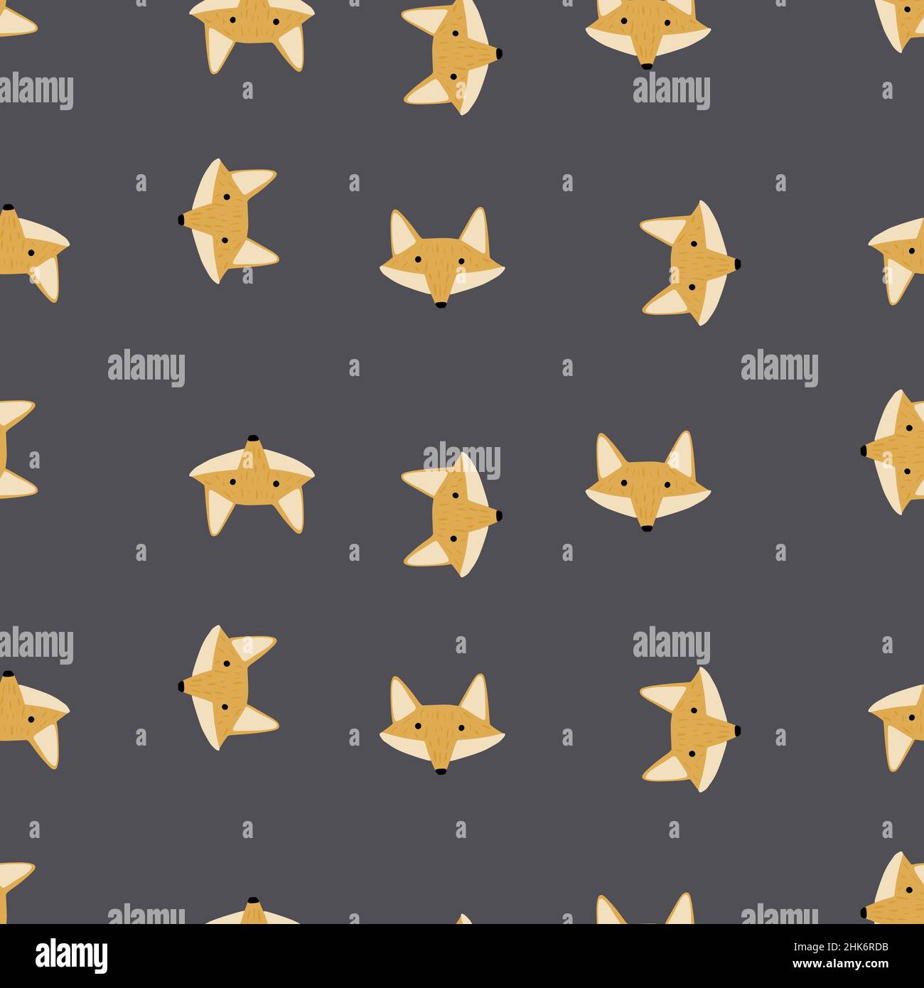 Fox pattern seamless in freehand style. Head animals on colorful ...