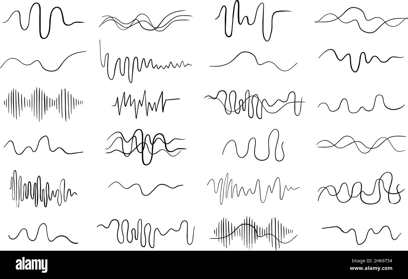 Set sound waves isolated on white background. Several kinds forms music ...