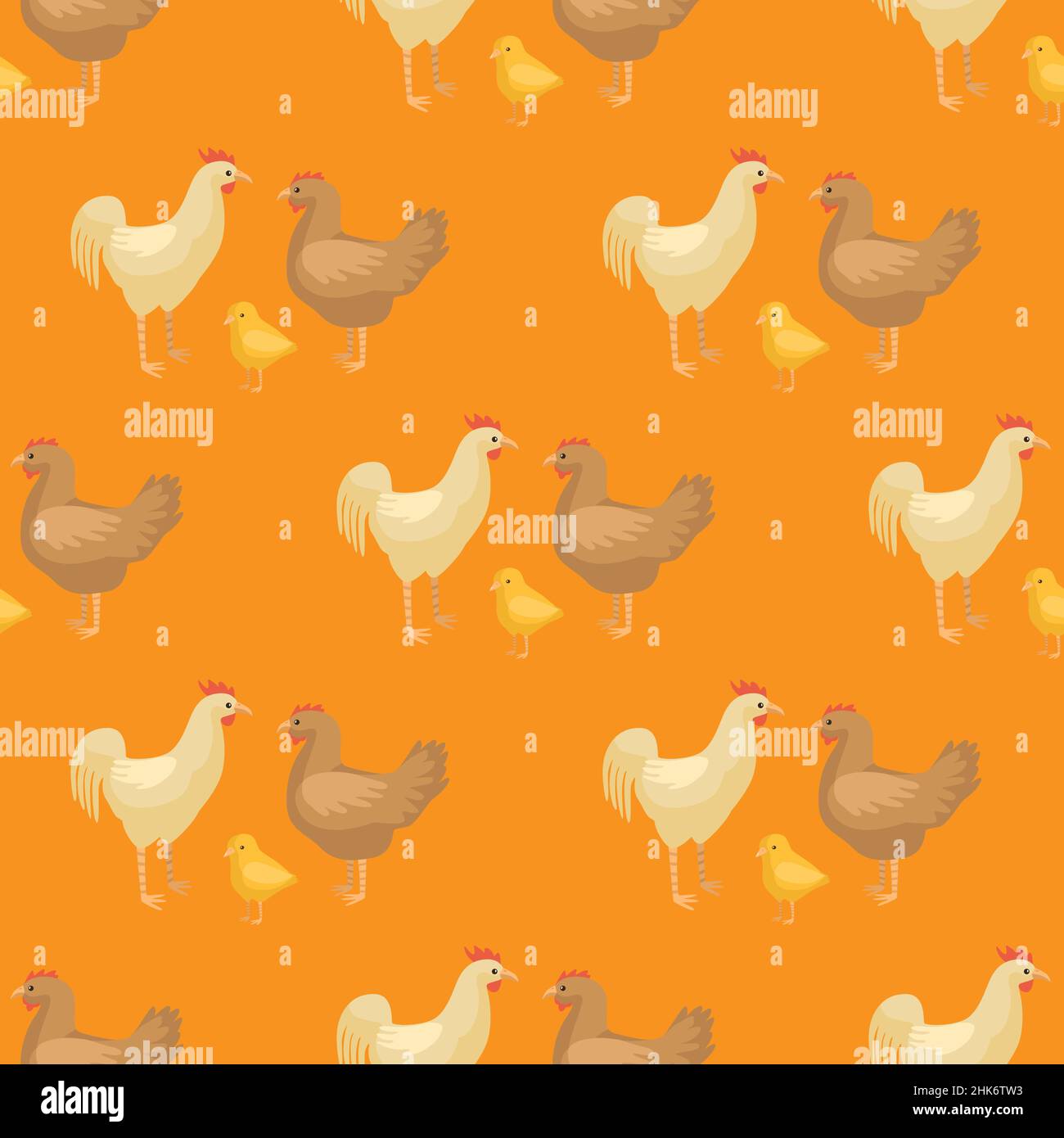 Seamless pattern of chicken family. Domestic animals on colorful ...