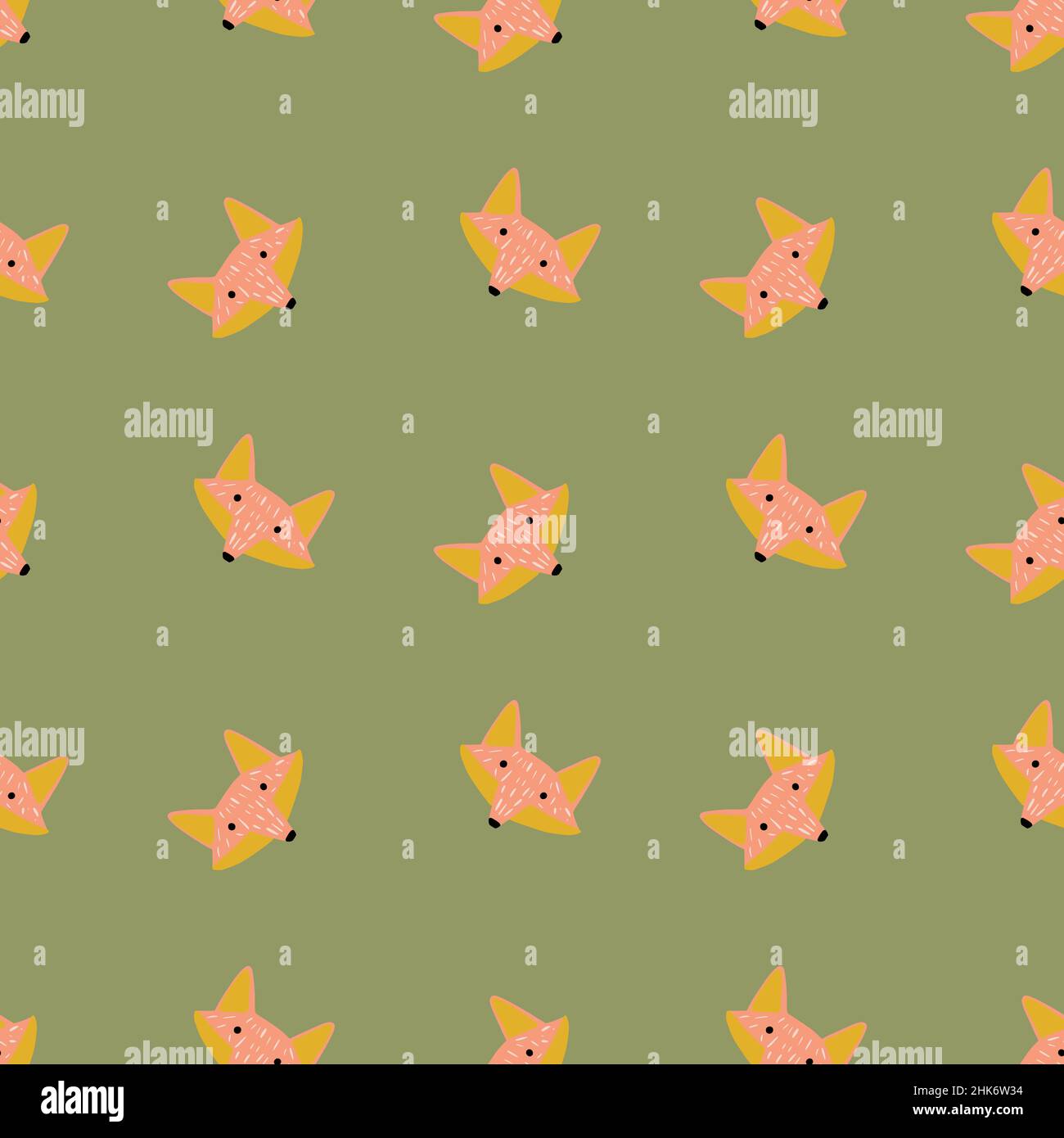 Fox pattern seamless in freehand style. Head animals on colorful ...