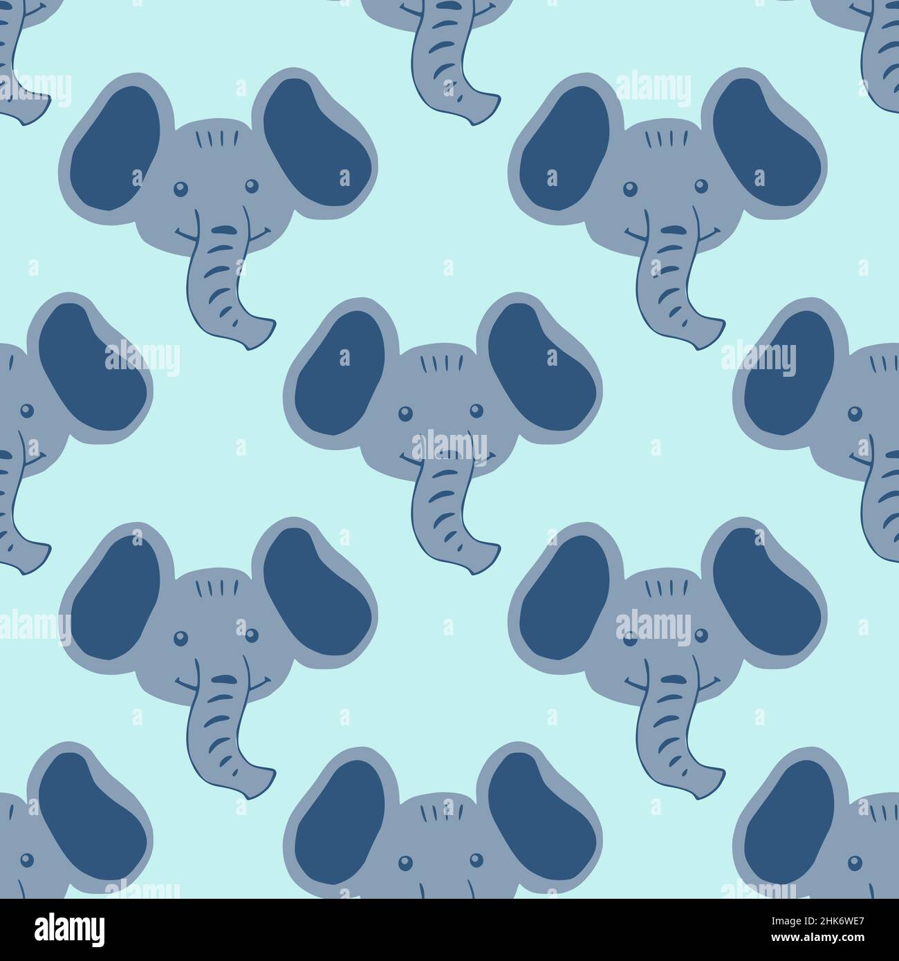 Elephant pattern seamless in freehand style. Head animals on colorful ...