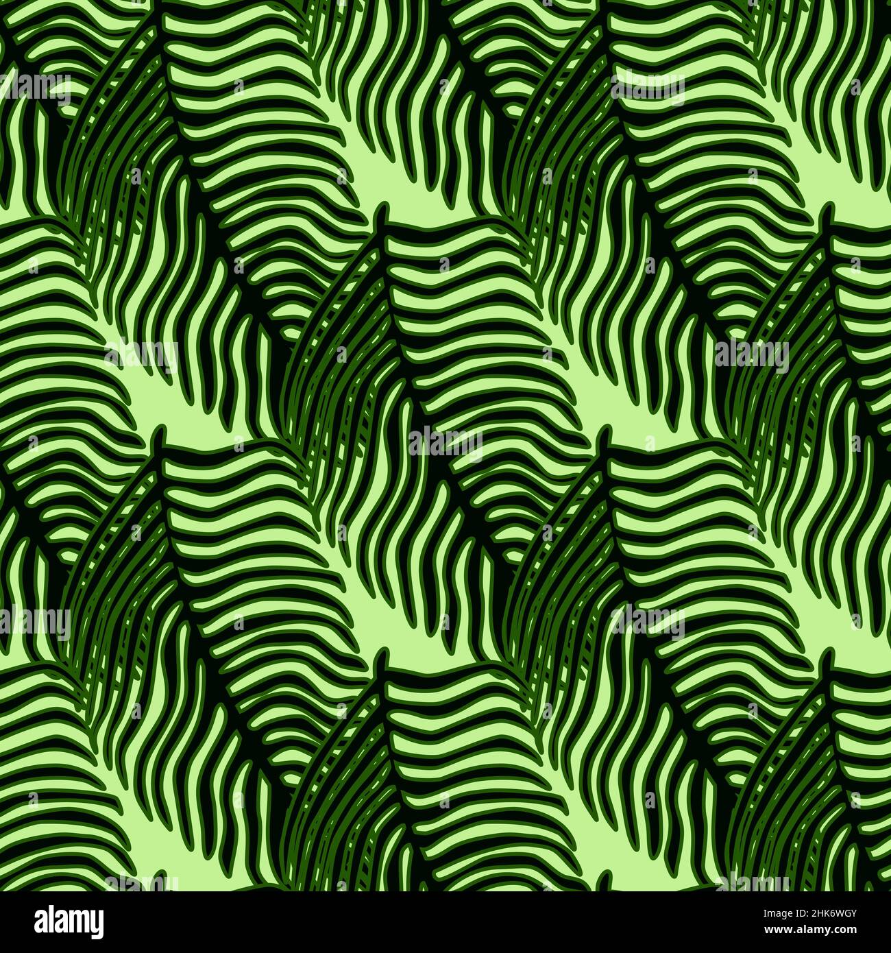 Modern palm leaf seamless pattern with hand drawn foliage print ...