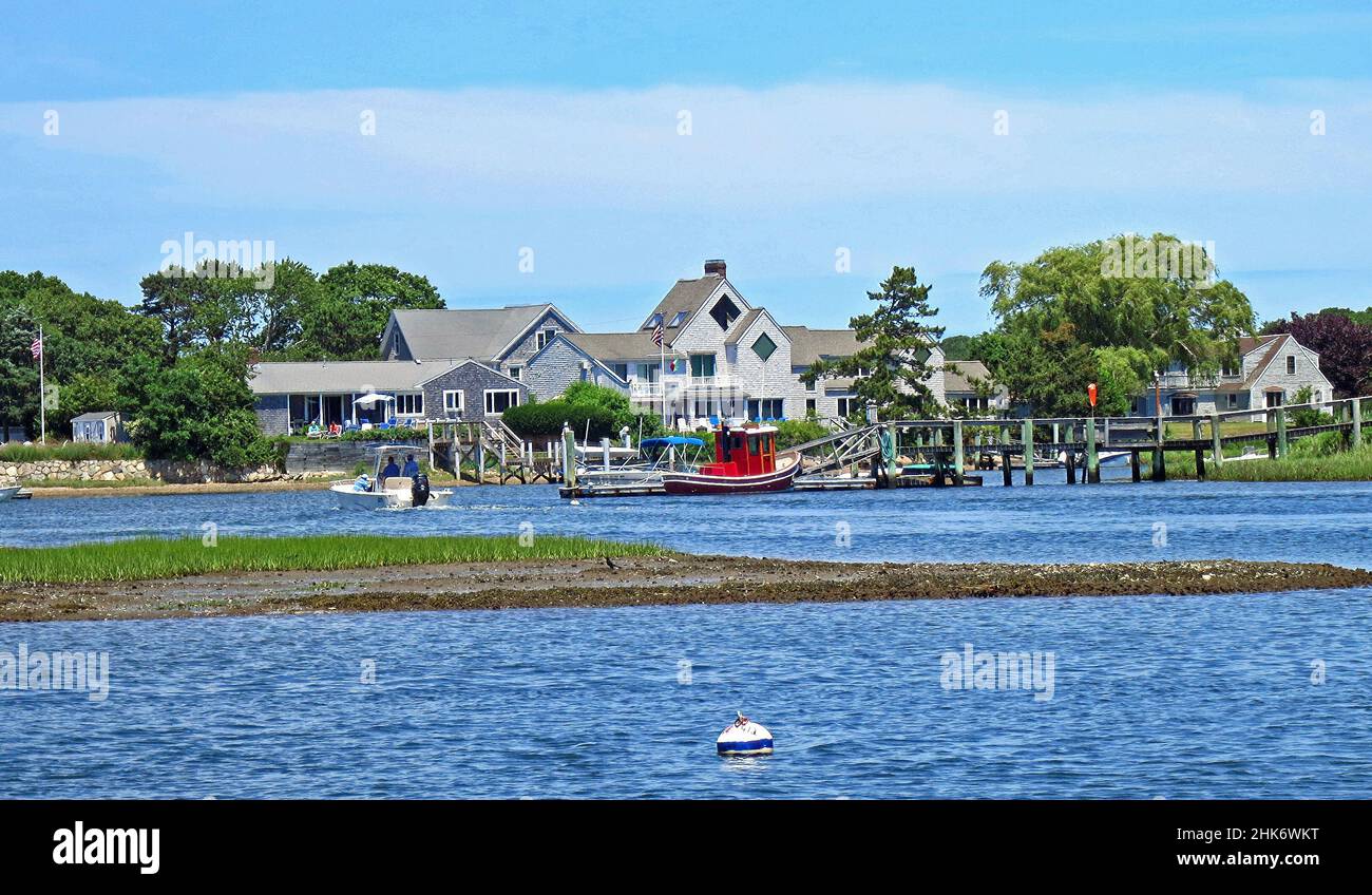 Lewis Bay inlet in Cape Cod,Massachusetts.USA, with Red Tugboat and ...