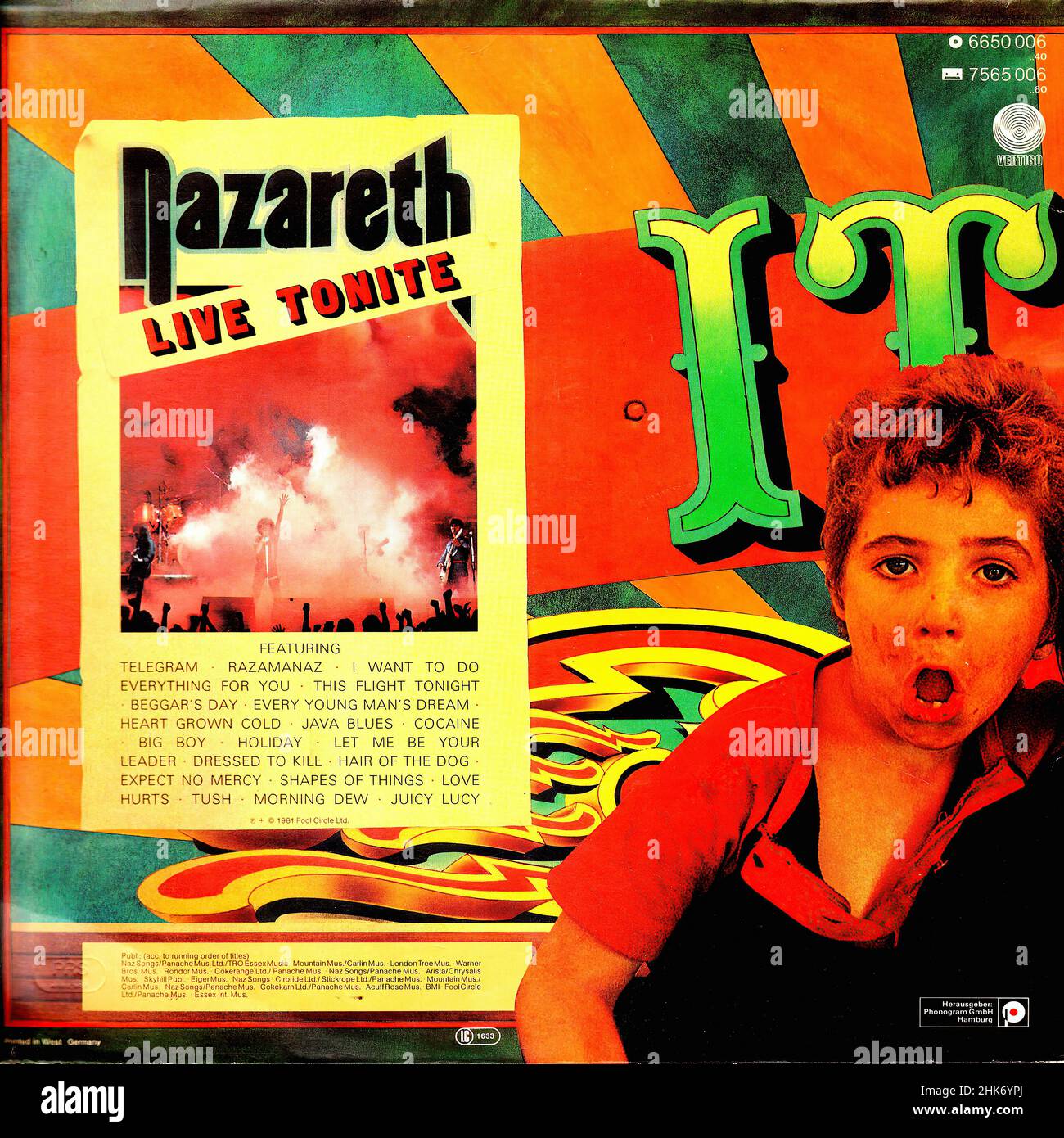 Vintage vinyl record cover - Nazareth - SNAZ - Live - D - 1981 Stock ...