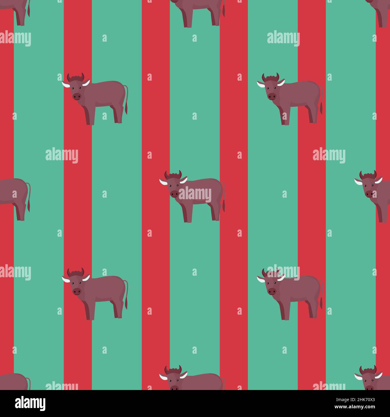 Seamless pattern of bull. Domestic animals on colorful background ...