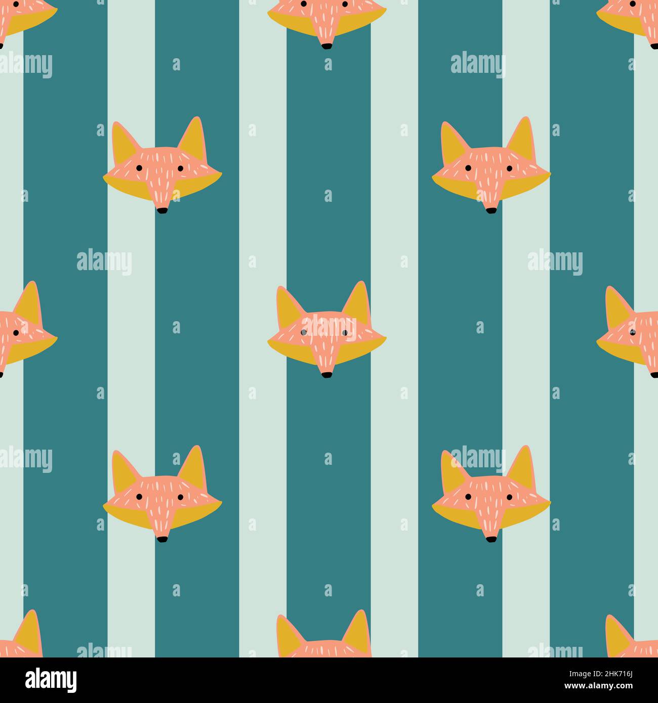 Fox pattern seamless in freehand style. Head animals on colorful ...