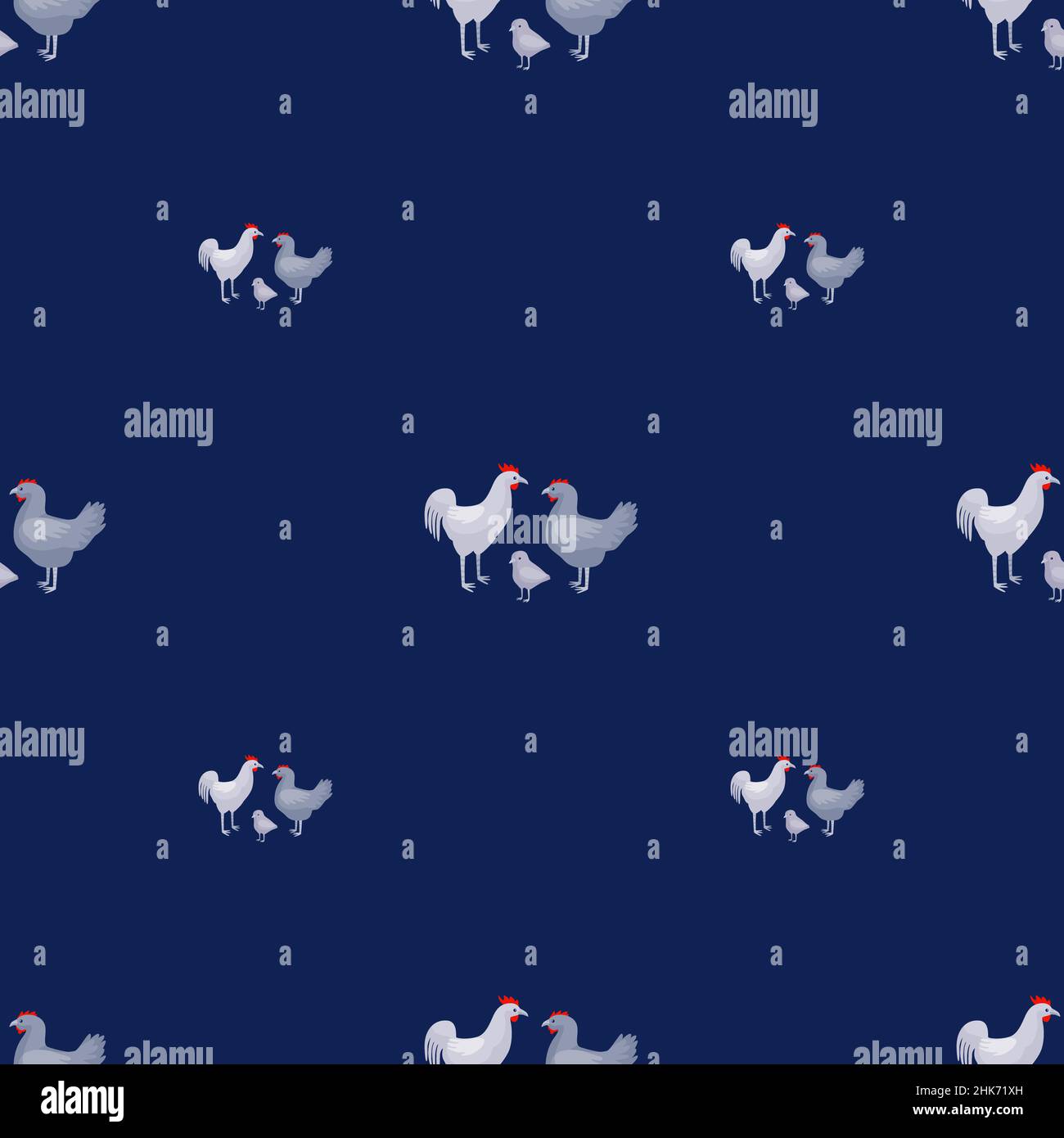 Seamless pattern of chicken family. Domestic animals on colorful ...