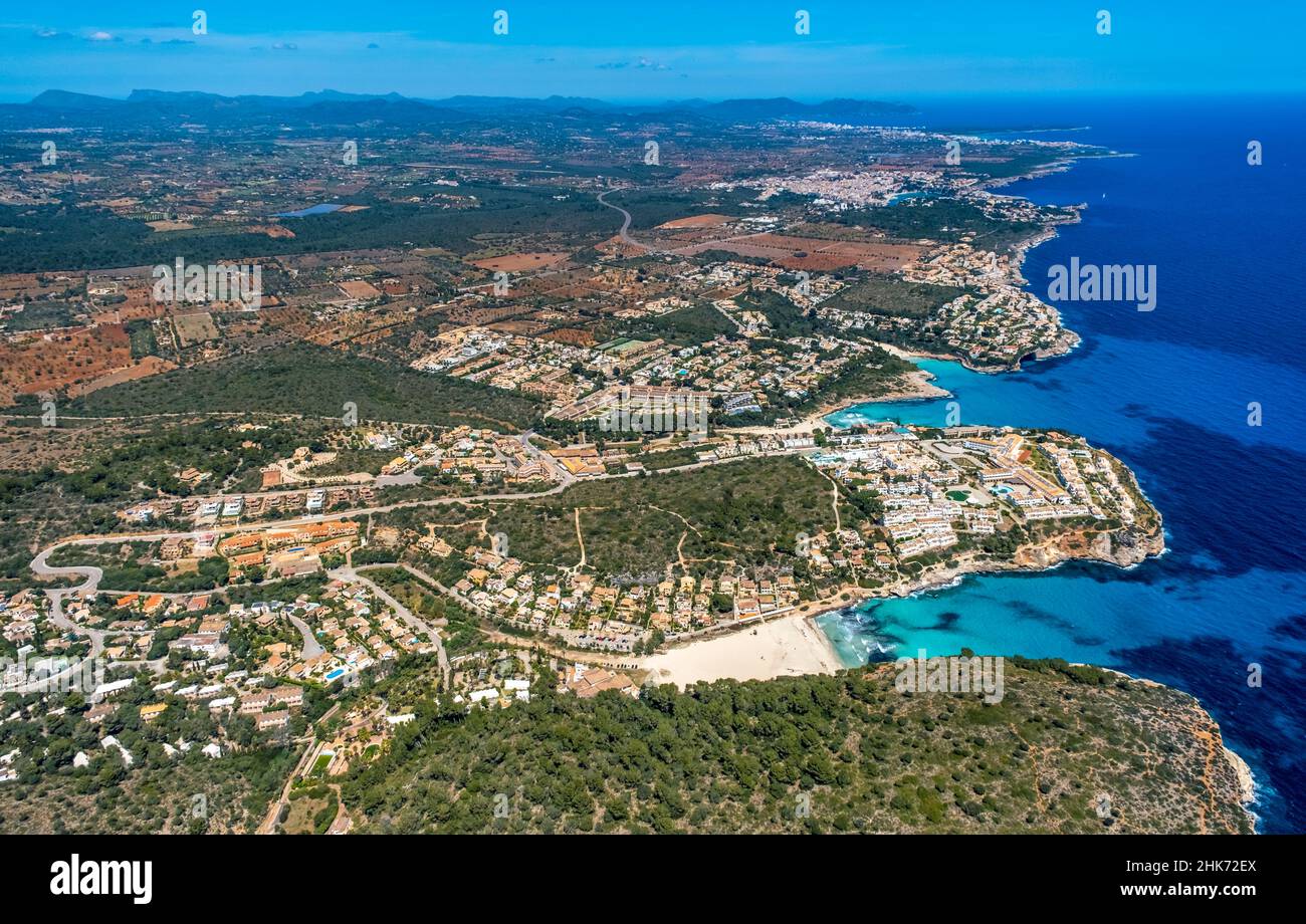 Aerial view, Cala Estany d'en Mas bay, Cala Mandia beach, Cala Anguila ...