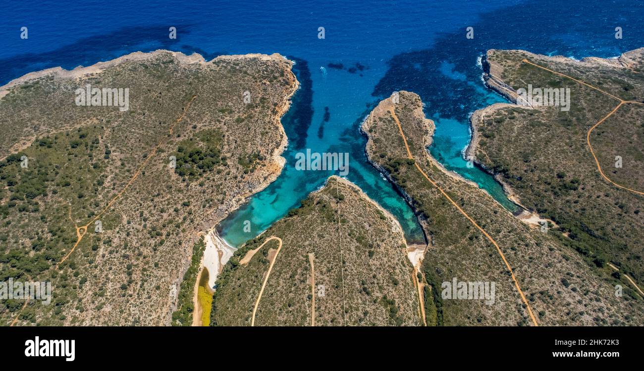 Aerial view, bay with Cala Magraner beach, Cala Pilota beach and Cala ...