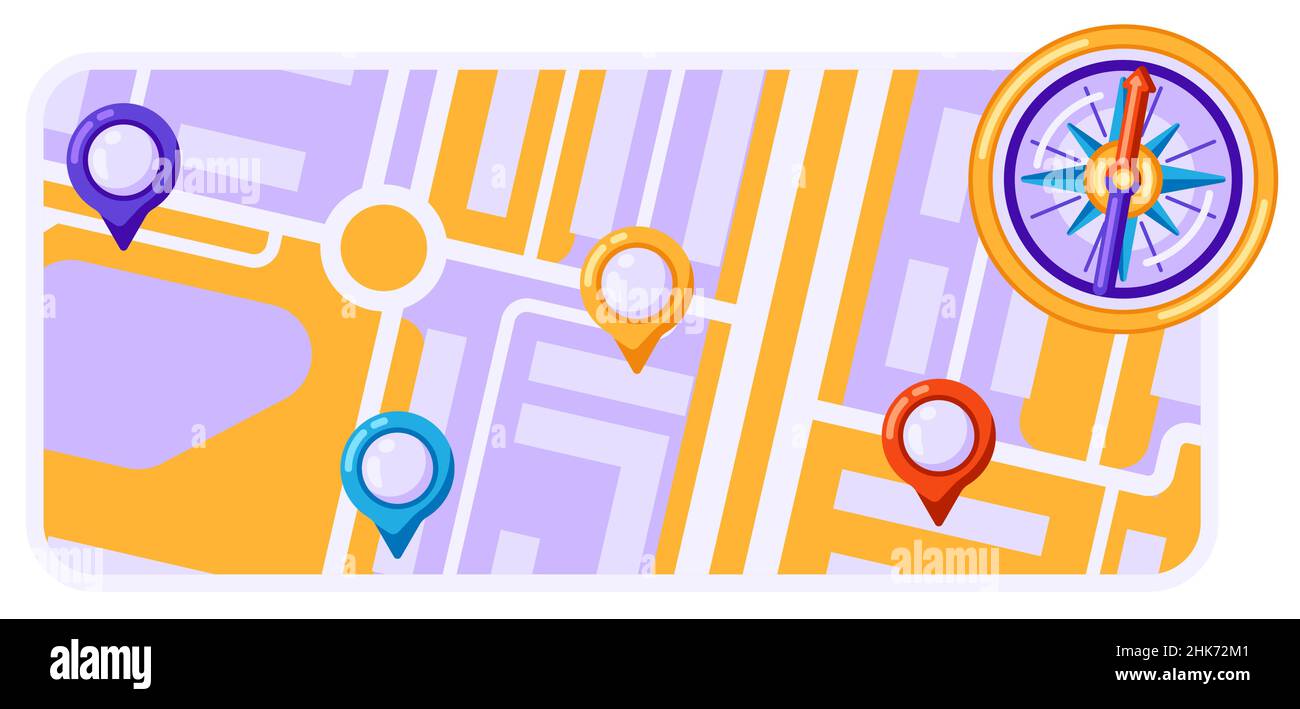 City map background design with markers and flags. Illustration of ...