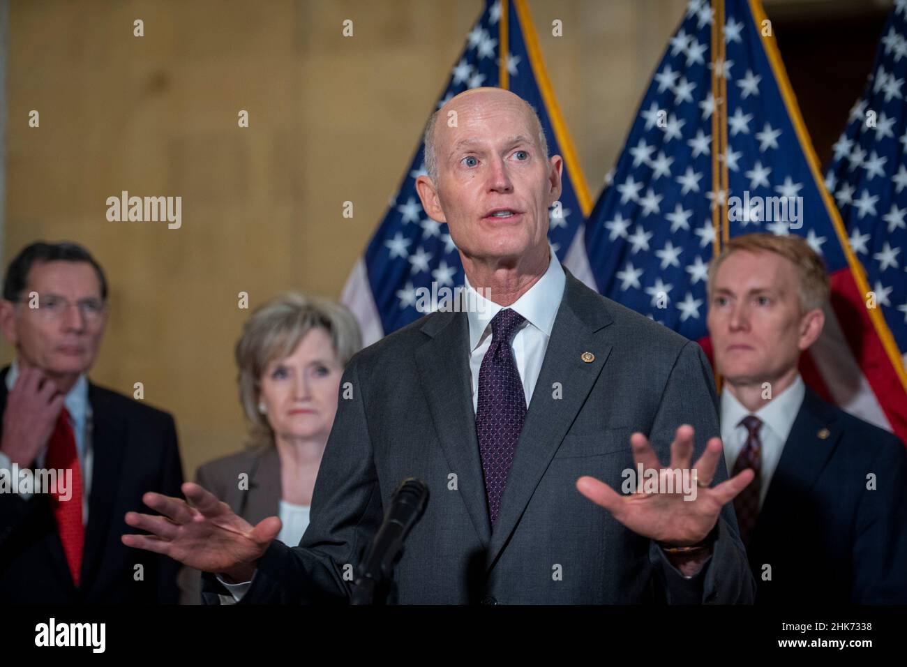 United States Senator Rick Scott (Republican of Florida) offers remarks ...