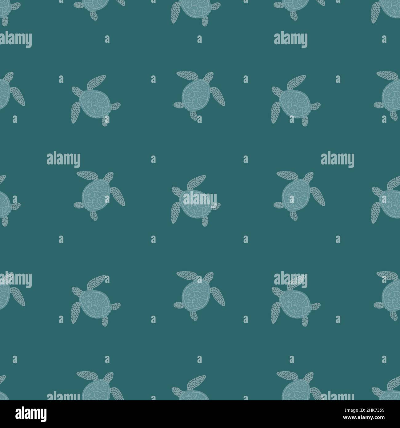 Sea turtles seamless pattern. Cute marine turtle in doodle style ...