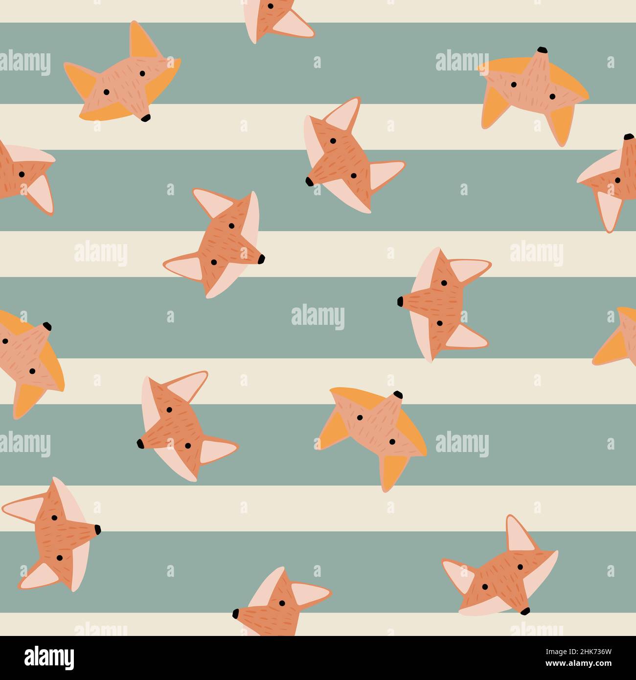 Fox pattern seamless in freehand style. Head animals on colorful ...