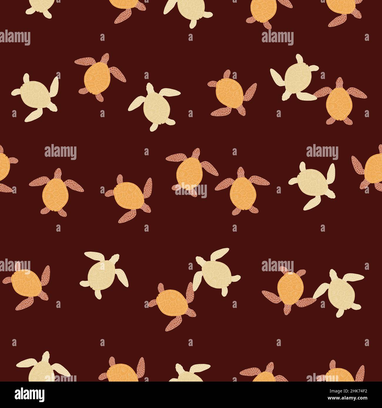 Sea turtles seamless pattern. Cute marine turtle in doodle style ...