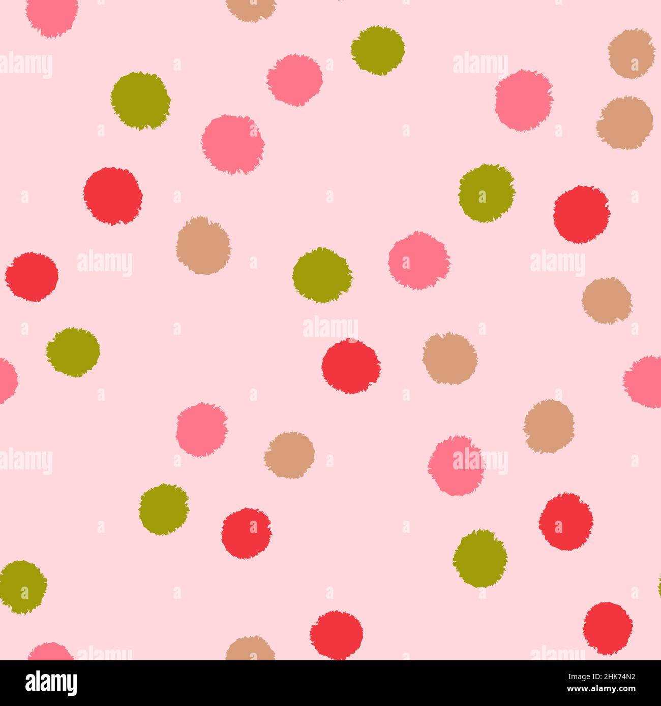 Pom poms of seamless pattern. Hand drawn cute background. Repeated texture in doodle style for ...