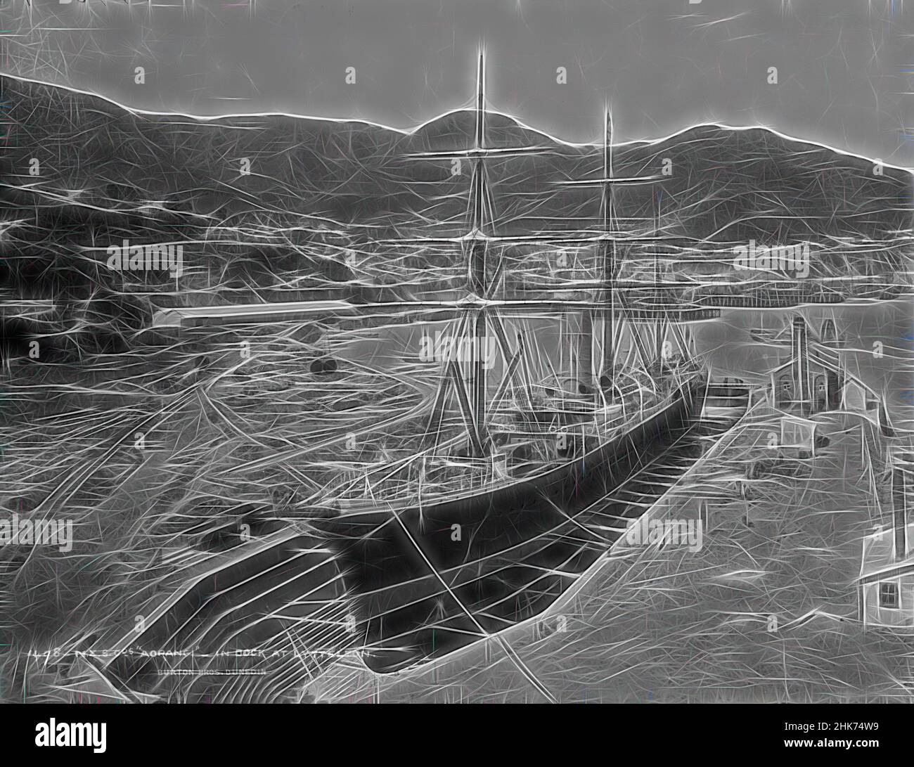 Inspired by N.Z.S. Co.s Aorangi in dock at Lyttleton, Burton Brothers ...